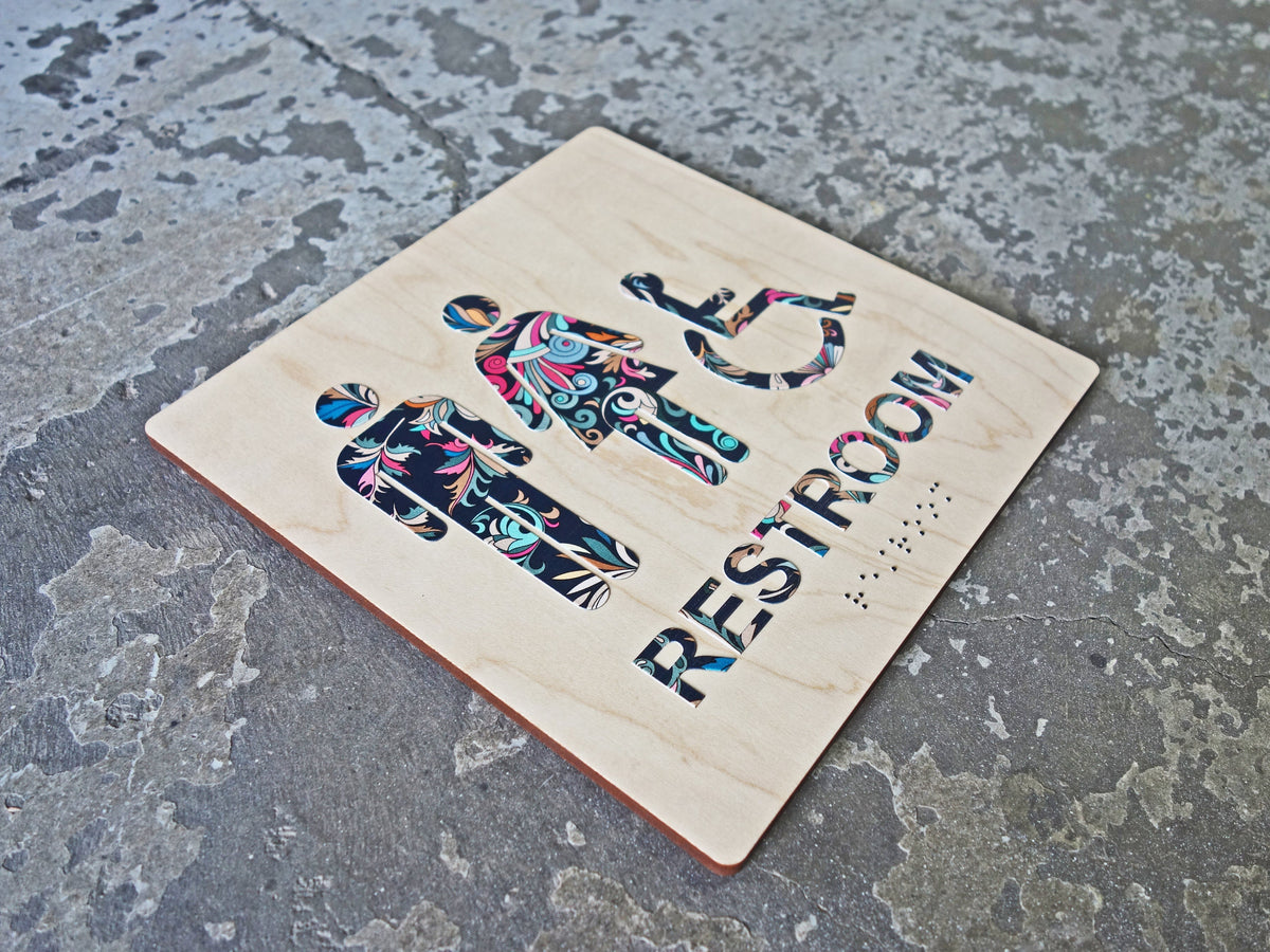 046 ADA Boho Restroom Bathroom Sign - Floral Design - CHROMATONE Serie ...