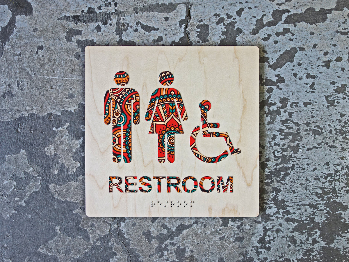 054 Bohemian ADA Restroom Bathroom Sign - Colorful Floral Design - CHR ...