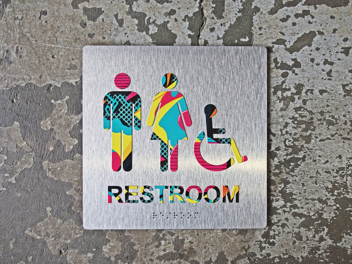 050 Funky ADA Restroom Bathroom Sign - 1980s Neon Retro Design - CHROM ...