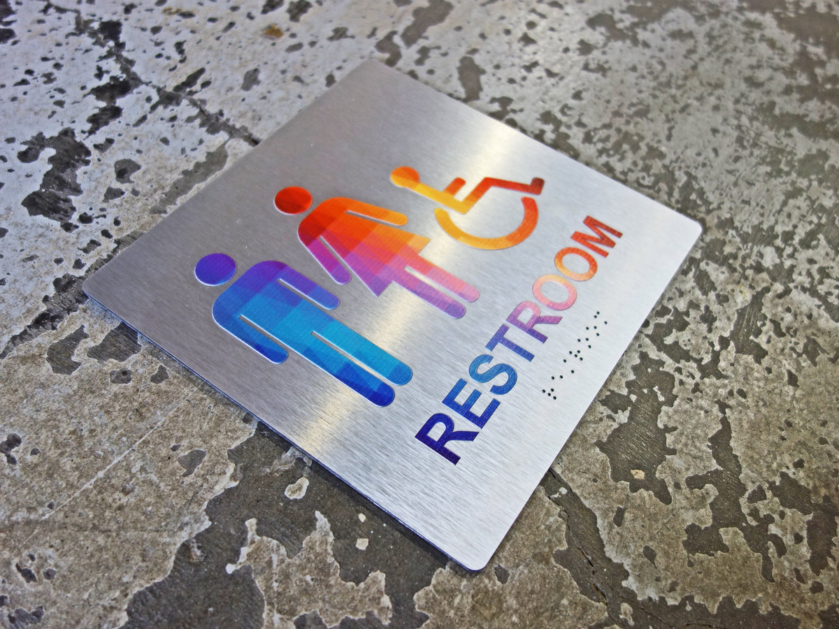 059 Geometric ADA Restroom Bathroom Sign - Colorful Rainbow Design - C ...
