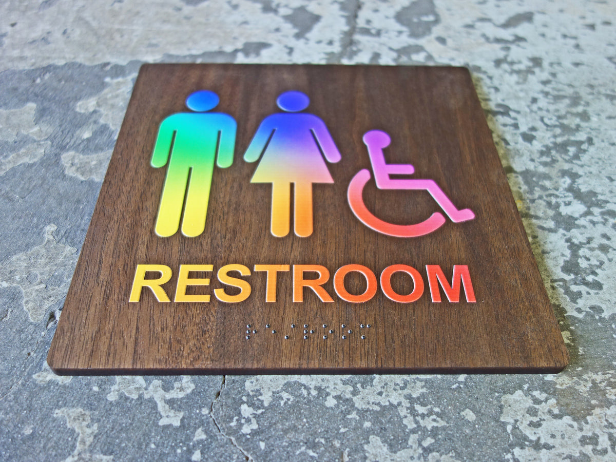 052 Rainbow ADA Restroom Bathroom Sign - Colorful Neon Design - CHROMA ...
