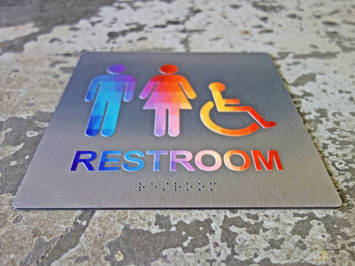 059 Geometric ADA Restroom Bathroom Sign - Colorful Rainbow Design - C ...