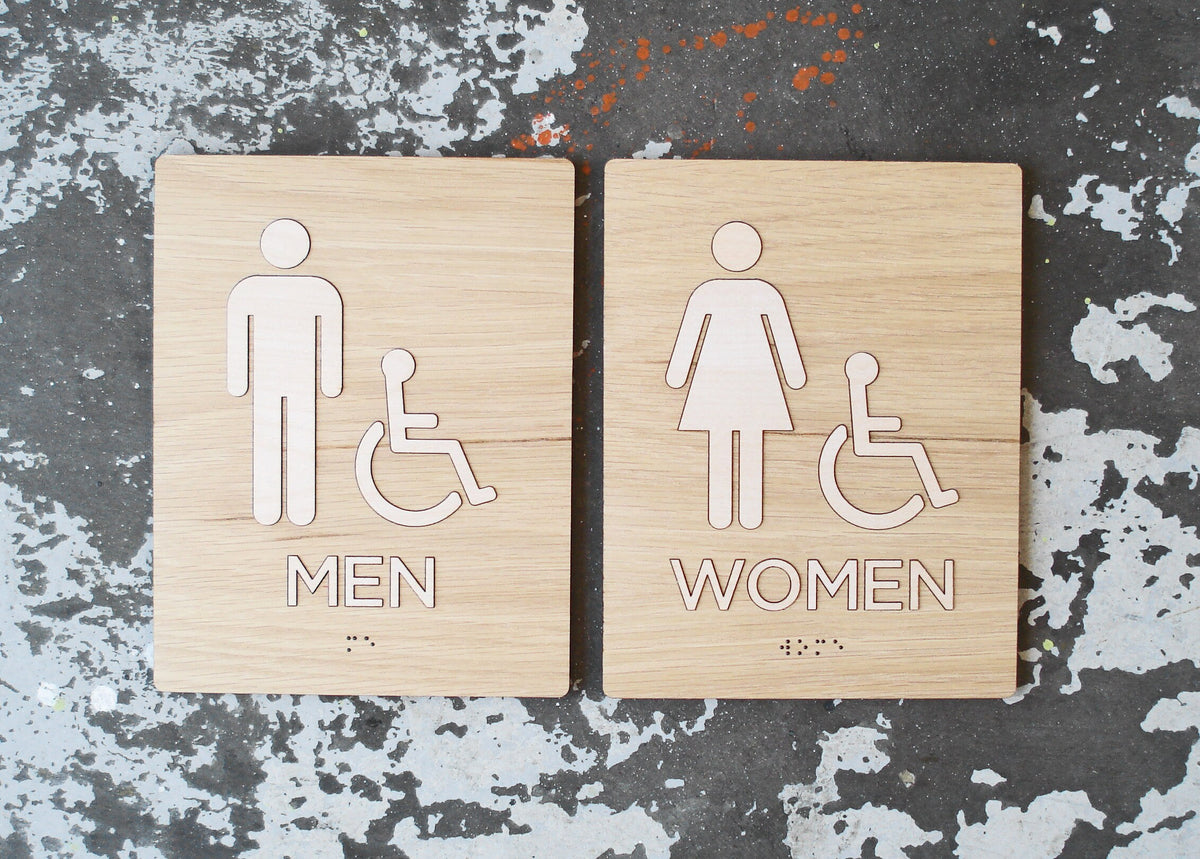 002 ADA Round Restroom- 2 Sign Set – Gray Skunk Inc.