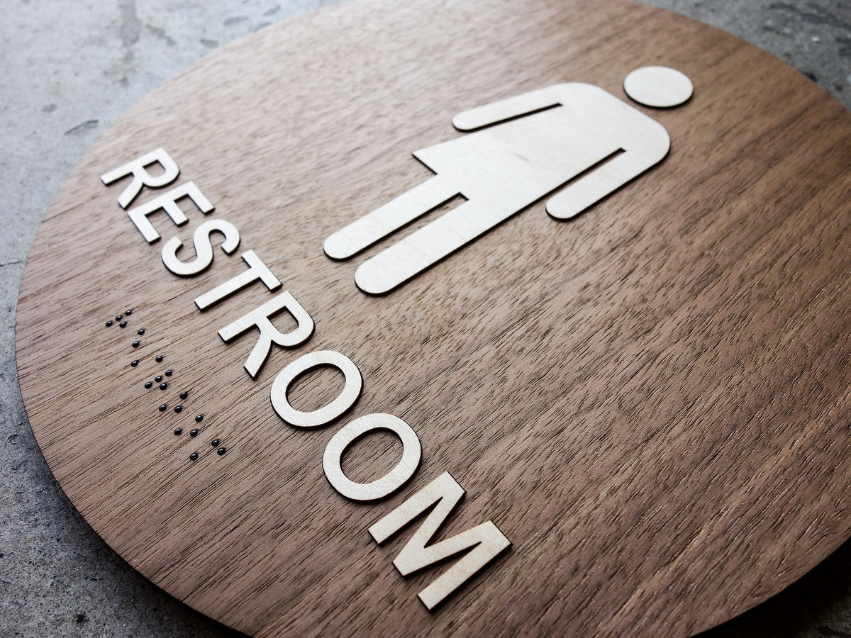 094 Gender Neutral Wood Restroom Sign with Braille – Gray Skunk Inc.