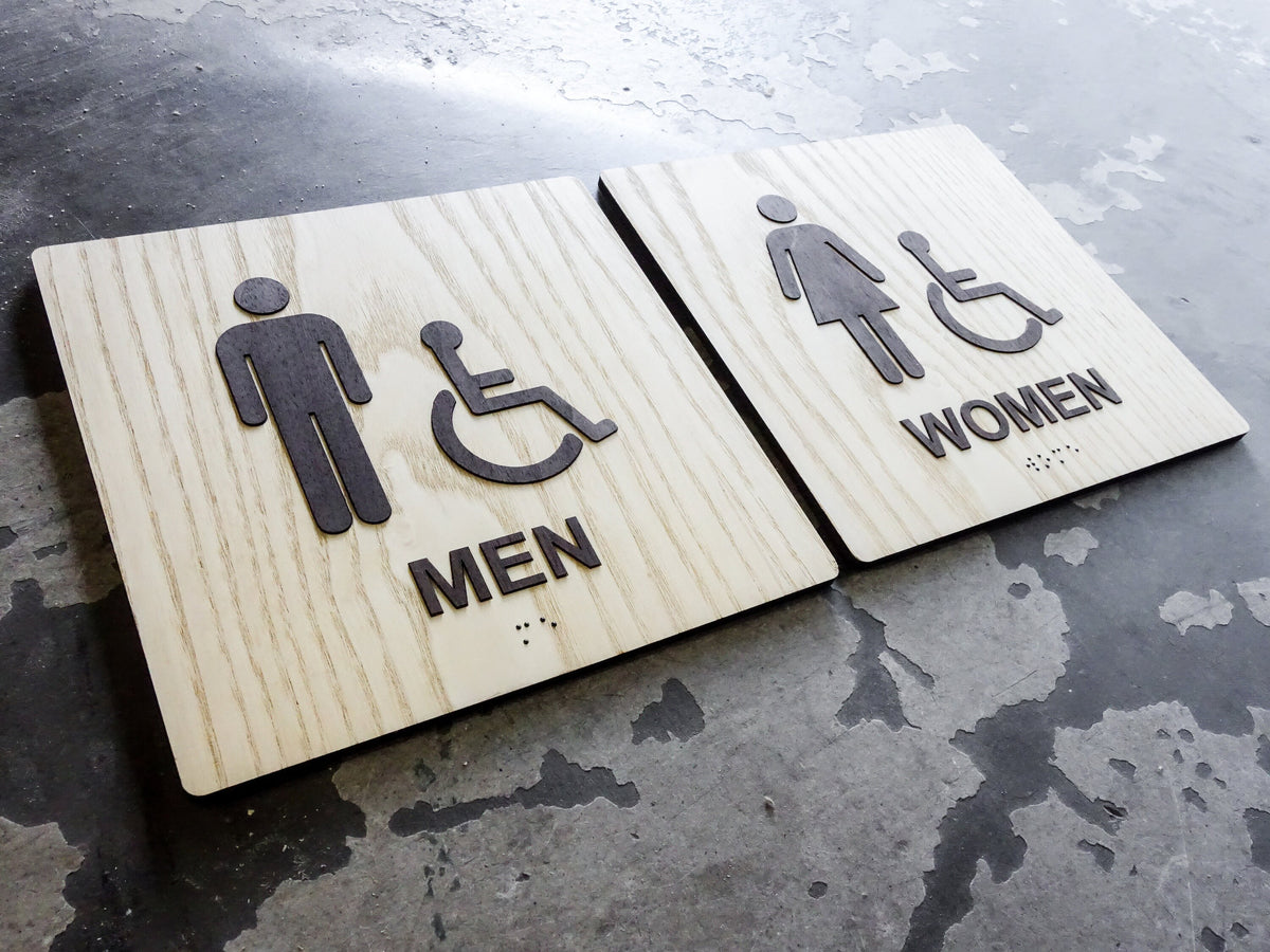 073 Walnut Ash Restroom ADA Compliant - 2 Sign Set – Gray Skunk Inc.