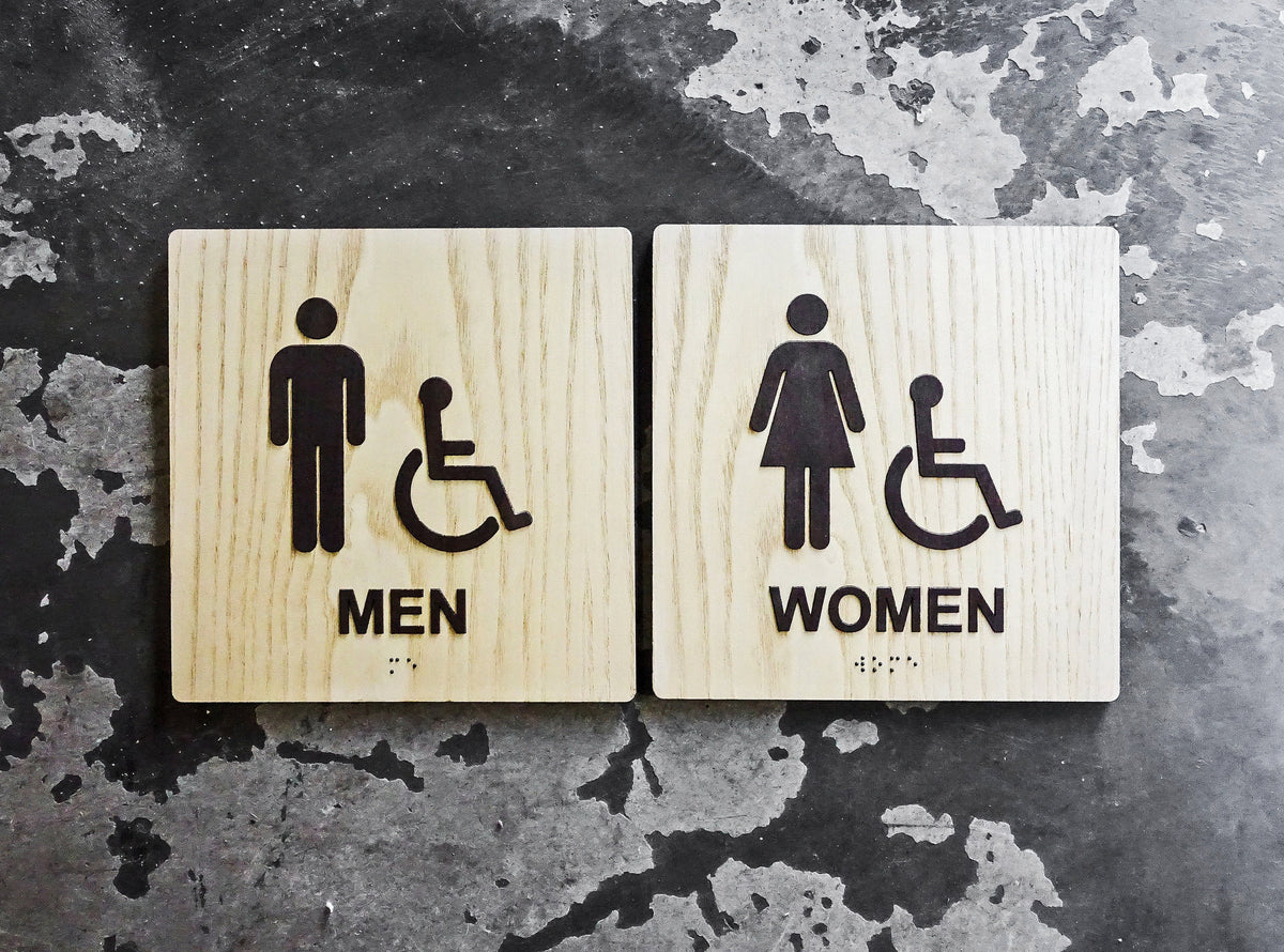 073 Walnut Ash Restroom ADA Compliant - 2 Sign Set – Gray Skunk Inc.
