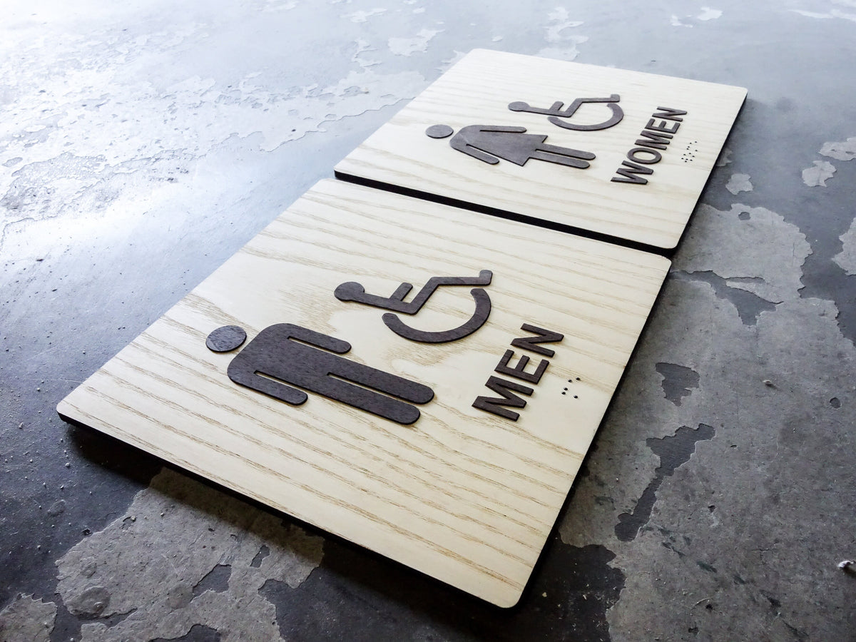 073 Walnut Ash Restroom ADA Compliant - 2 Sign Set – Gray Skunk Inc.