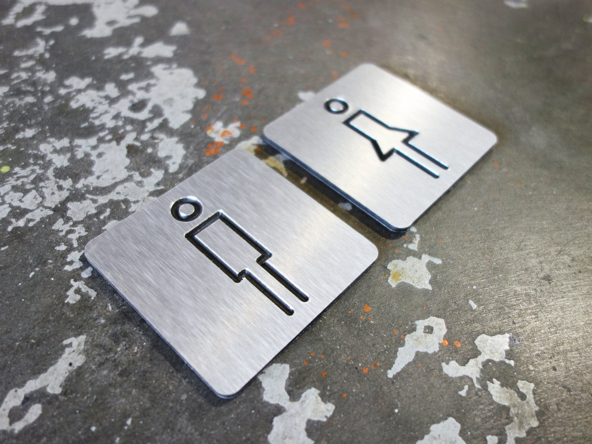 022 Brushed Gold or Silver Metal Bathroom Signs - 2 Sign Set – Gray ...